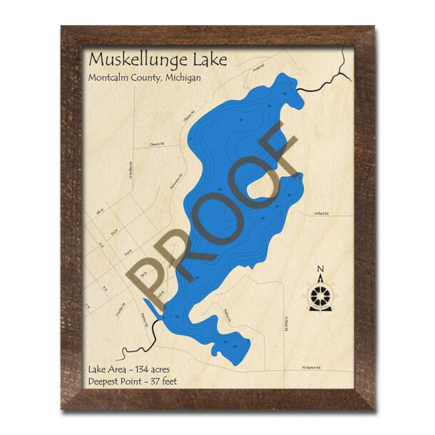 Muskellunge Lake, MI 3D Wood Map | Michigan Nautical Wall Art