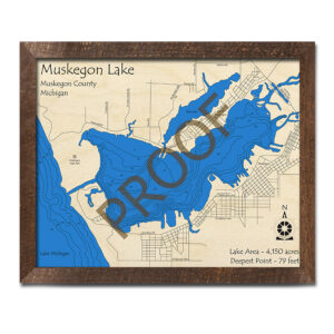 Muskegon Lake - Lake Michigan, MI 3D Wood Map | Michigan Nautical Wall Art