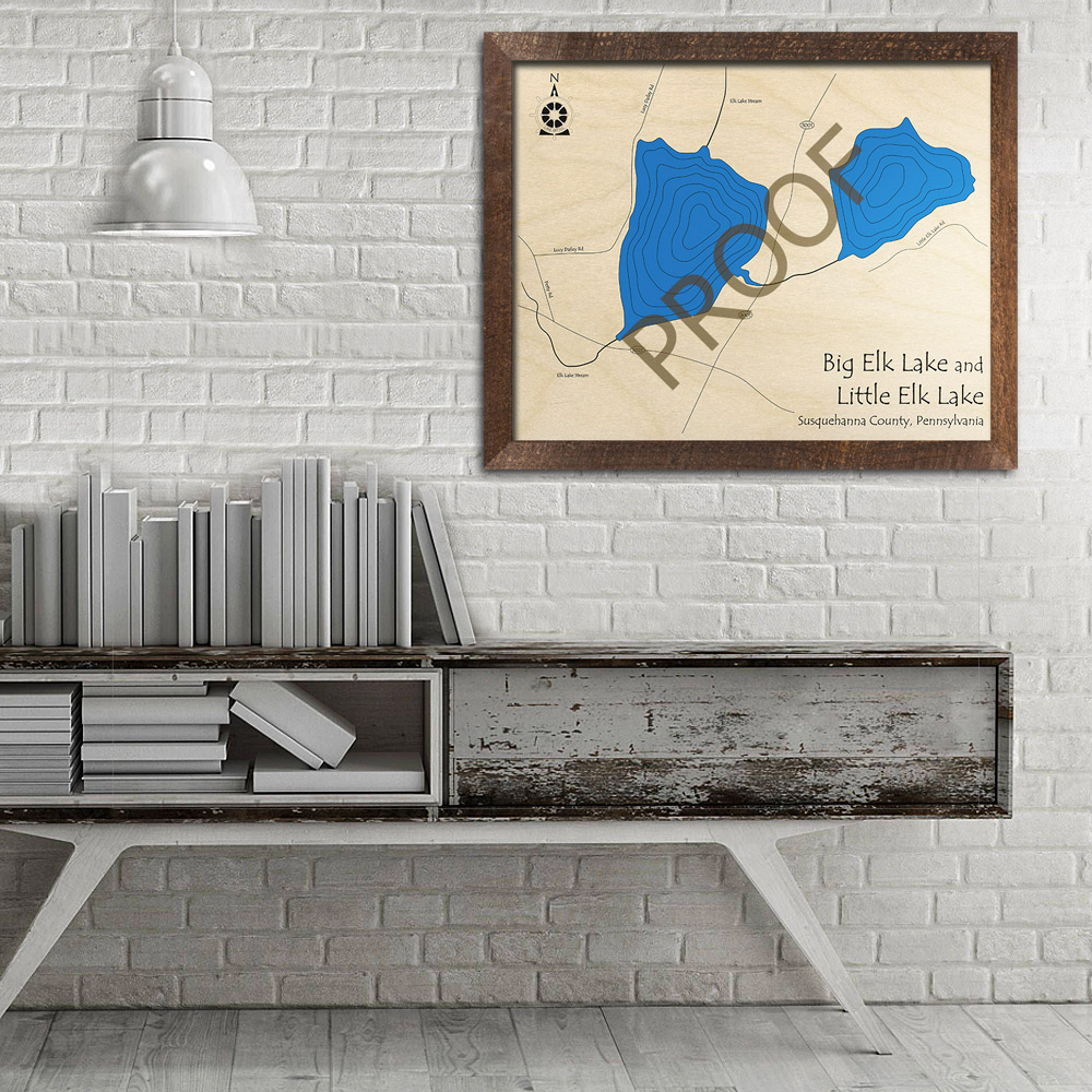 Big Elk Lake - Little Elk Lake, Pennsylvania 3D Wood Map | Laser-etched ...