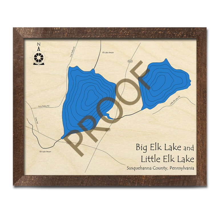 Big Elk Lake - Little Elk Lake, Pennsylvania 3D Wood Map | Laser-etched ...