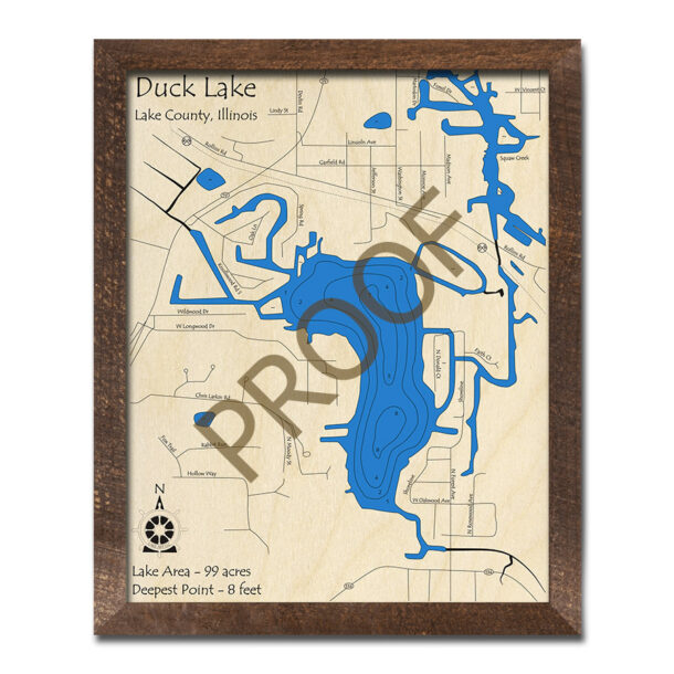 Duck Lake, Illinois 3D Wood Map | Laser-etched Nautical Wall Art