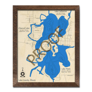 Channel Lake - Lake Catherine - Lake Marie, Illinois 3D Wood Map ...