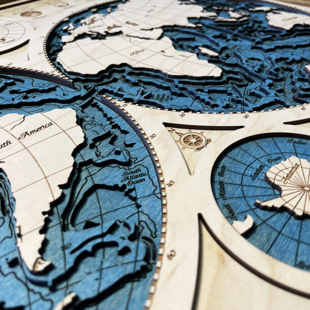 3D Wooden World Map | Laser Engraved Map of Planet Earth