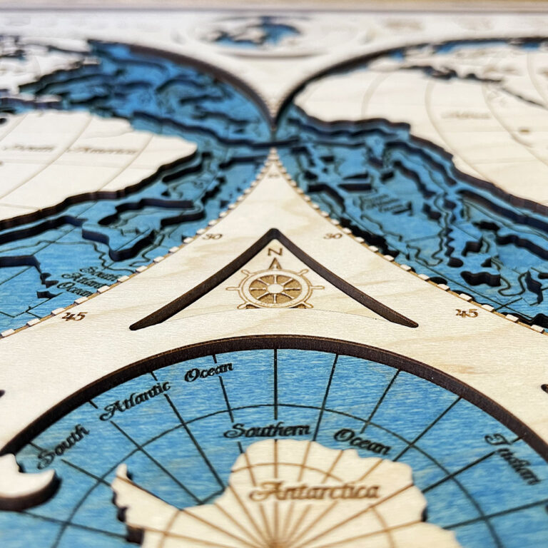 3D Wooden World Map | Laser Engraved Map of Planet Earth