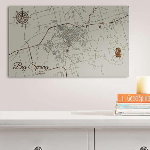 Big Spring, Texas Wooden Map | Burnt Laser-Cut Wall Map
