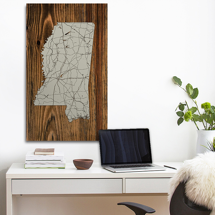 State of Mississippi Wooden Map | Burnt Laser-Cut Wall Map