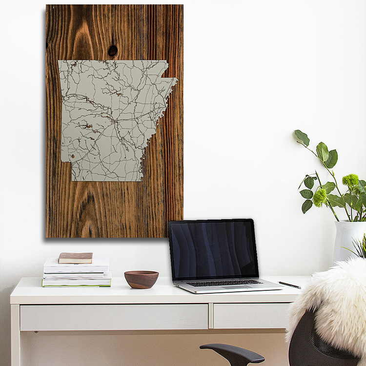 State of Arkansas Wooden Map | Burnt Laser-Cut Wall Map