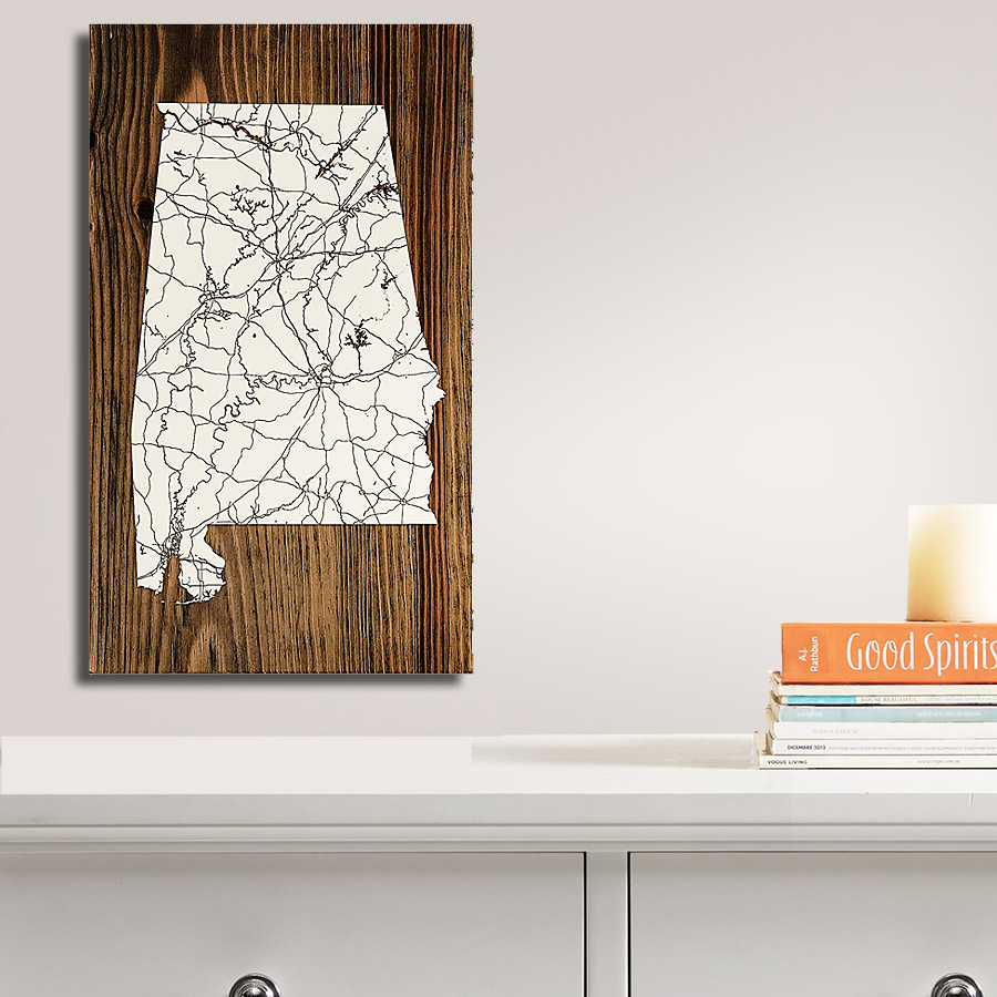 Alabama Wooden Map | Burnt Laser-Cut Wall Map