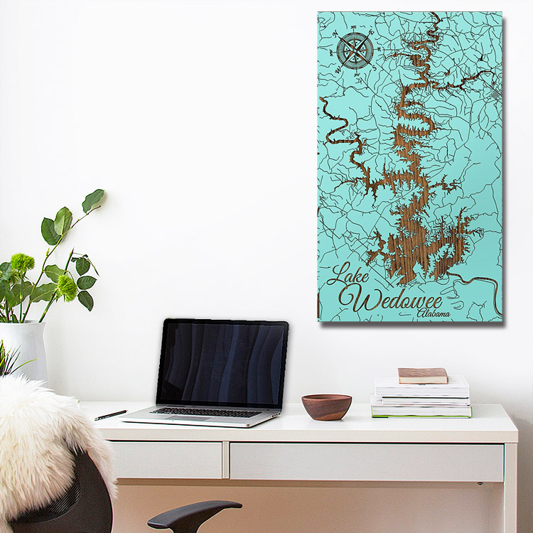 Lake Wedowee, AL Wooden Map | Burnt Laser-Cut Wall Map