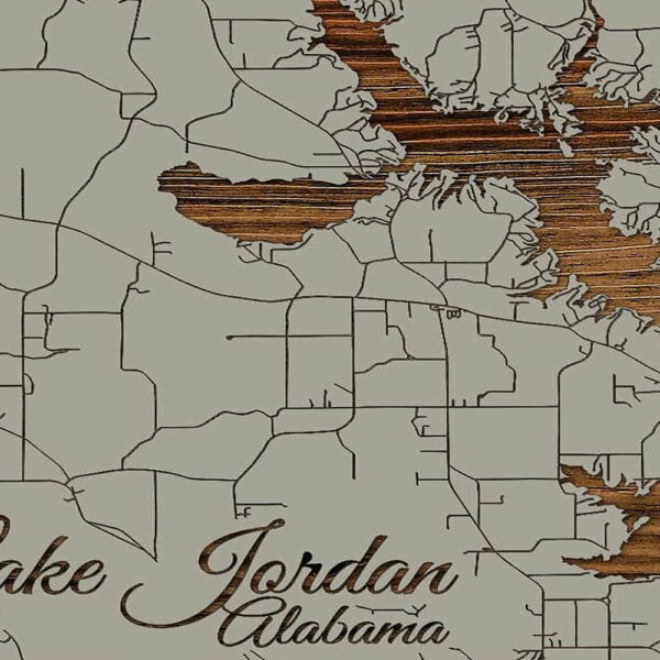 Lake Jordan, AL Wooden Map | Burnt Laser-Cut Wall Map