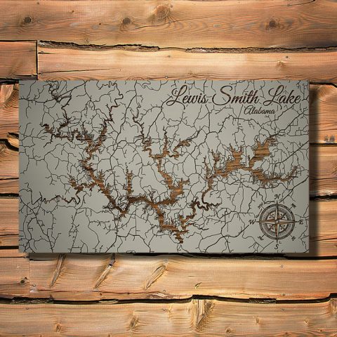 Lewis Smith Lake, AL | Burnt Laser-Cut Wall Map
