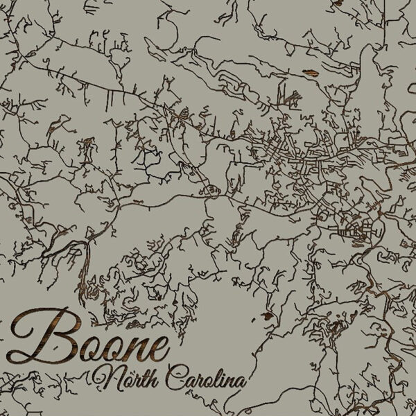 Boone, NC Wooden Street Map | Burnt Laser-Cut Wall Map