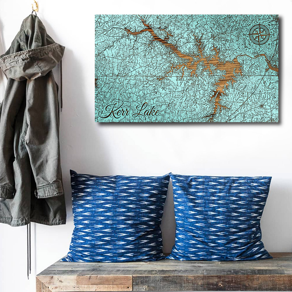 Kerr Lake, NC Wooden Map | Burnt Laser-Cut Wall Map