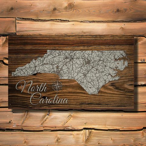 North Carolina Wooden State Map | Burnt Laser-Cut Wall Map
