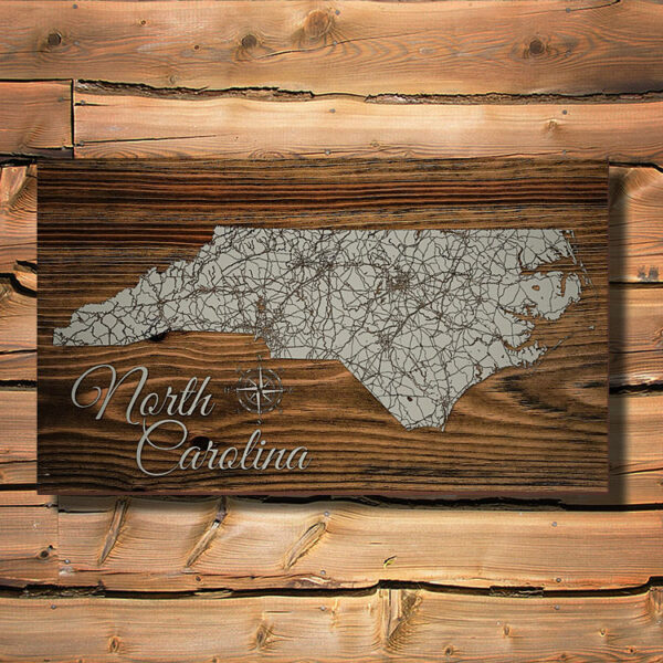 North Carolina Wooden State Map | Burnt Laser-Cut Wall Map