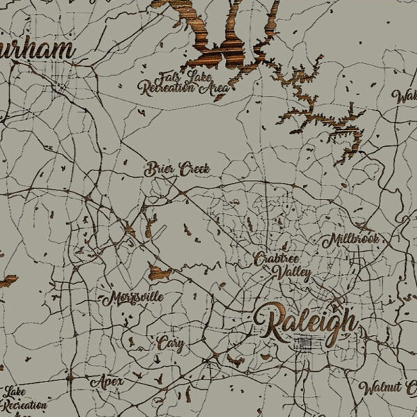 Raleigh, NC Wooden Map | Burnt Laser-Cut Wall Map