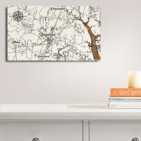 Ridgeland, South Carolina Wooden Map | Burnt Laser-Cut Wall Map