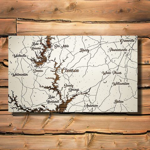 Clemson, South Carolina Wooden Map | Burnt Laser-Cut Wall Map