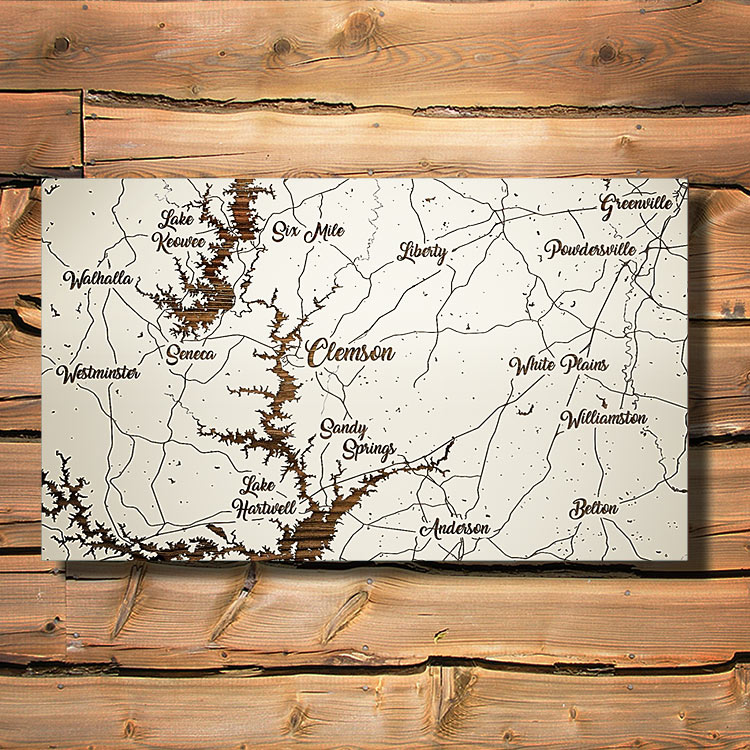 Clemson, South Carolina Wooden Map | Burnt Laser-Cut Wall Map