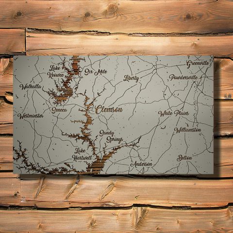 Clemson, SC Wooden Map | Burnt Laser-Cut Wall Map