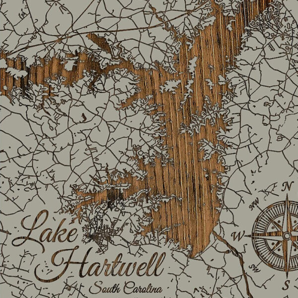 Lake Hartwell, SC Wooden Street Map | Burnt Laser-Cut Wall Map