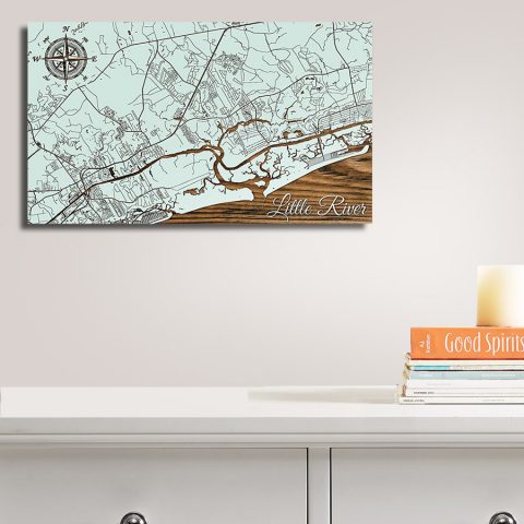 Little River, South Carolina Wooden Street Map | Burnt Laser-Cut Wall Map