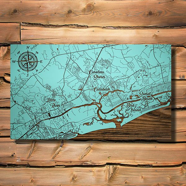 Little River, South Carolina Wooden Map | Burnt Laser-Cut Wall Map