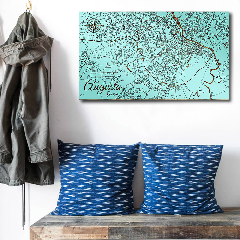 Augusta, GA Wooden Street Map | Burnt Laser-Cut Wall Map
