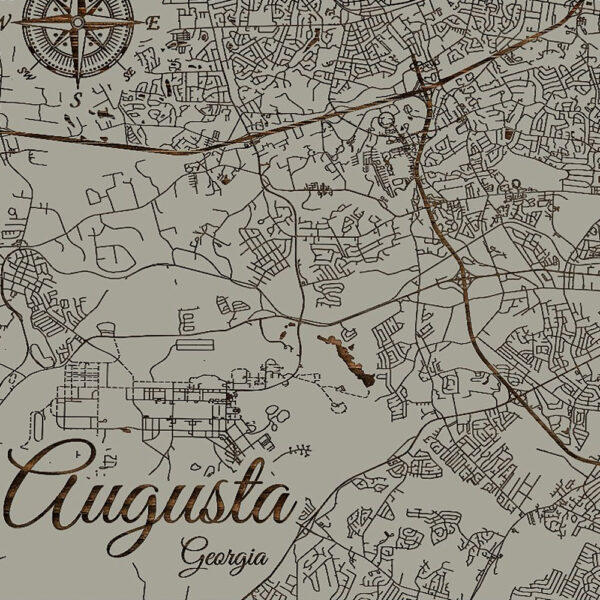 Augusta, GA Wooden Street Map | Burnt Laser-Cut Wall Map