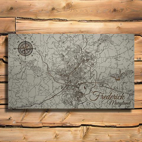 Frederick, MD Wooden Street Map | Burnt Laser-Cut Wall Map