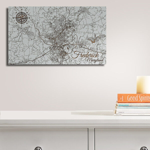 Frederick, Maryland Wooden Street Map | Burnt Laser-Cut Wall Map