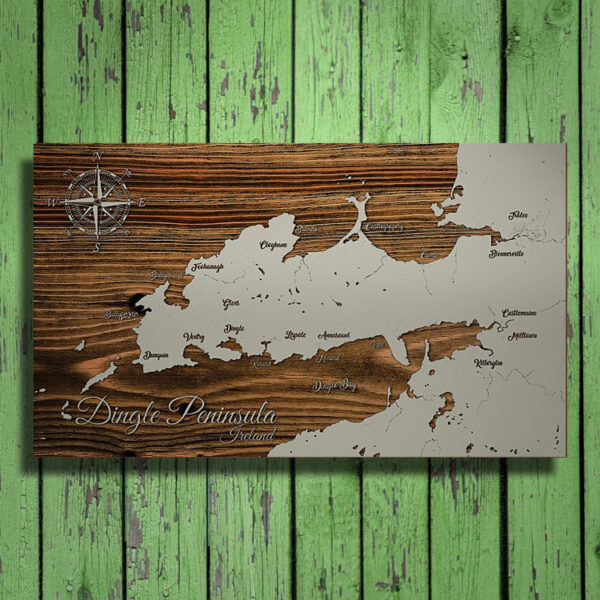 Dingle Peninsula, Ireland Wooden Map | Burnt Laser-Cut Wall Map
