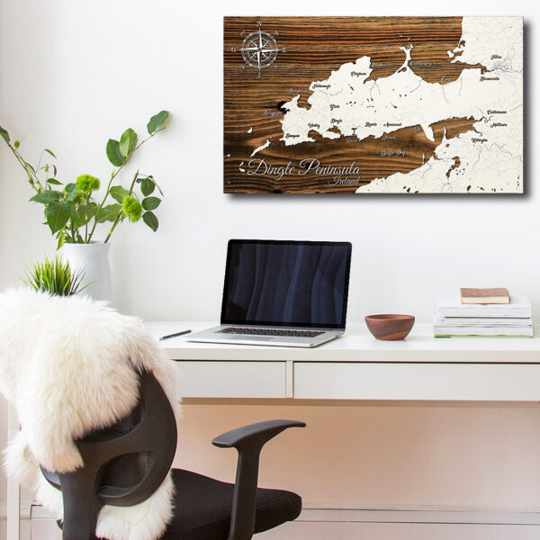 Dingle Peninsula, Ireland Wooden Map | Burnt Laser-Cut Wall Map