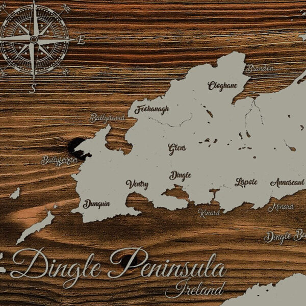 Dingle Peninsula, Ireland Wooden Map | Burnt Laser-Cut Wall Map