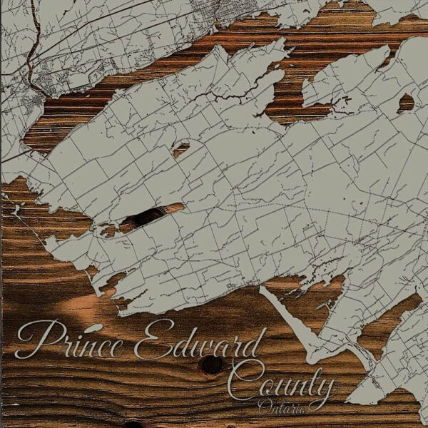 Prince Edward County, Ontario Wooden Map | Burnt Laser-Cut Wall Map