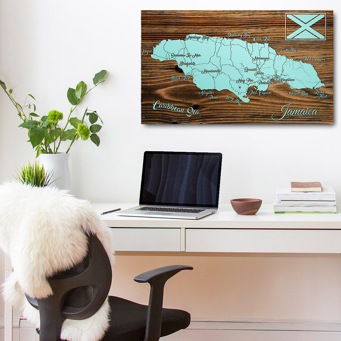 Jamaica Wooden Map | Burnt Laser-Cut Wall Map