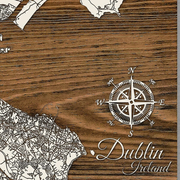 Dublin, Ireland Wooden Street Map | Burnt Laser-Cut Wall Map
