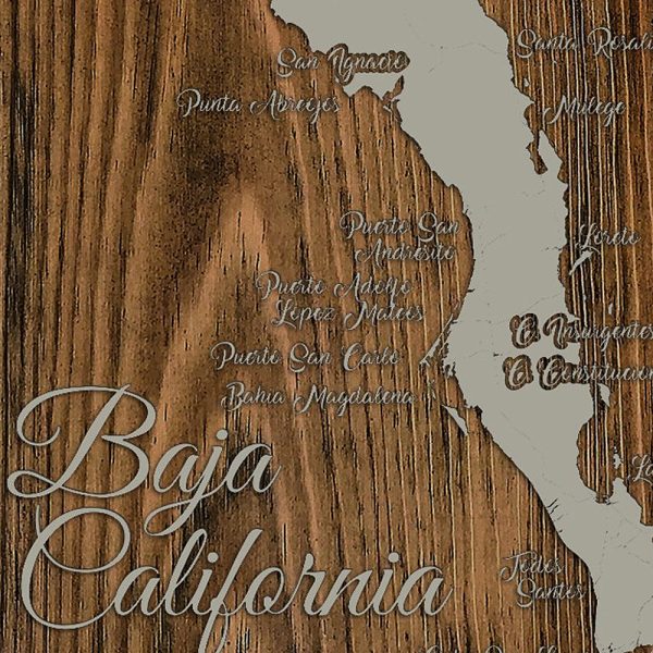 Baja California, Mexico Wooden Map | Burnt Laser-Cut Wall Map