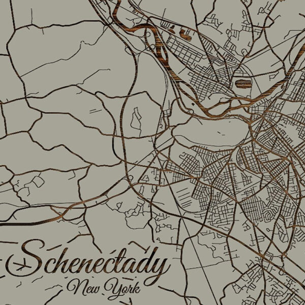 Schenectady, NY Wooden Street Map | Burnt Laser-Cut Wall Map