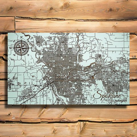 Spokane, WA Wooden Map | Burnt Laser-Cut Wall Map