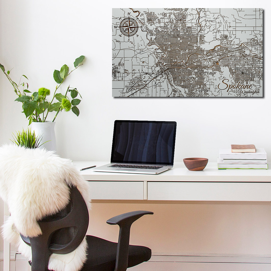 Spokane, WA Wooden Map | Burnt Laser-Cut Wall Map