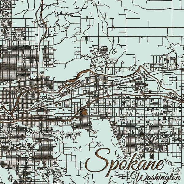 Spokane, WA Wooden Map | Burnt Laser-Cut Wall Map