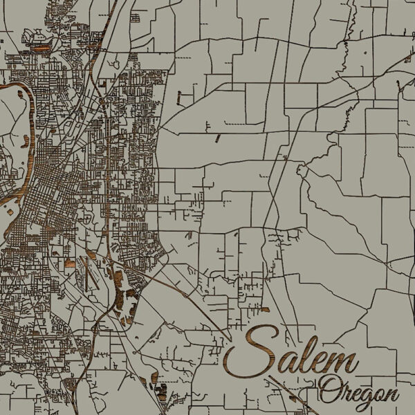 Salem, OR Wooden Street Map | Burnt Laser-Cut Wall Map