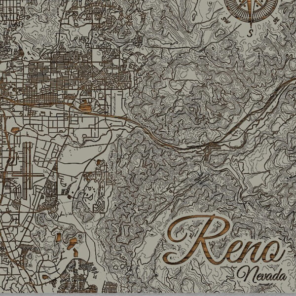 Reno, NV Wood Street Map | Burnt Laser-Cut Wall Map