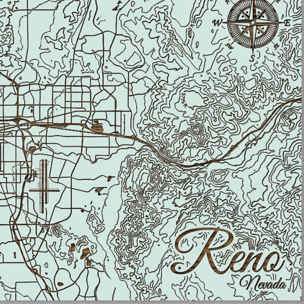 Reno, NV Wooden Street Map | Burnt Laser-Cut Wall Map