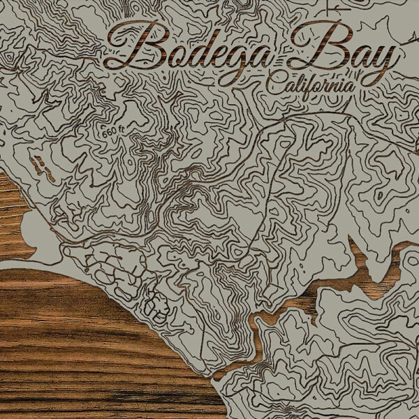 Bodega Bay, CA Wooden Map | Burnt Laser-Cut Wall Map