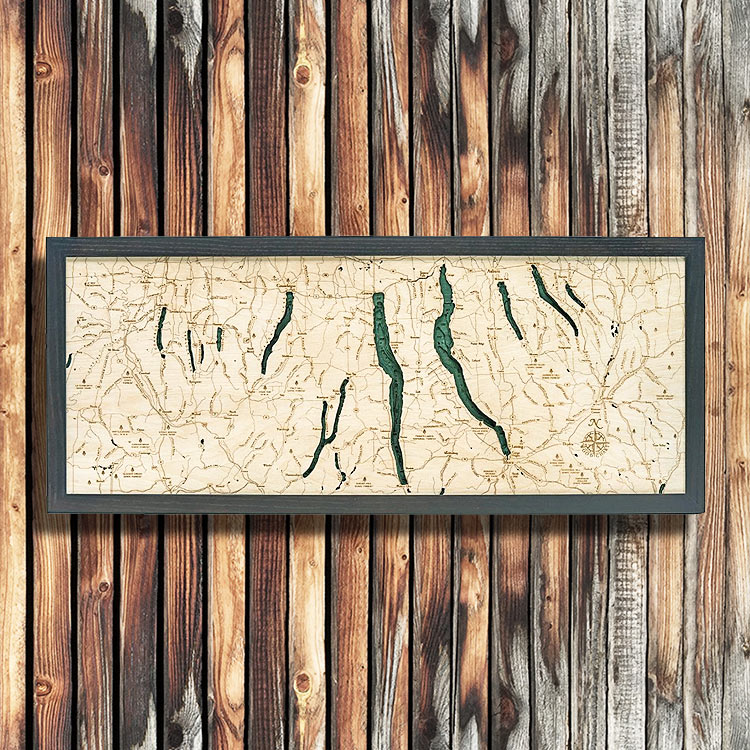 The Finger Lakes NY 3D Laser-cut Wood Map, 13.5" x 31"