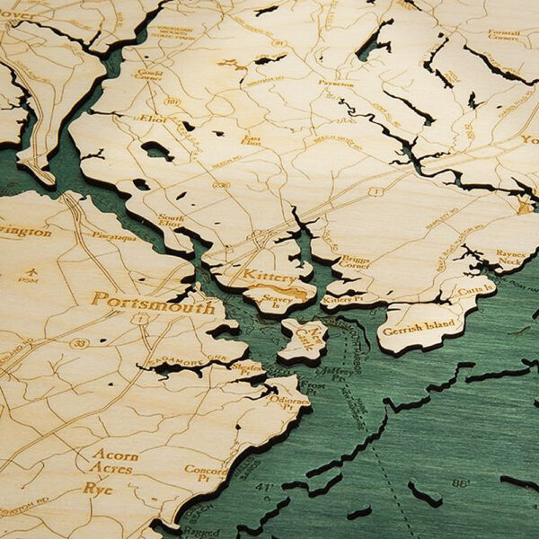 The New Hampshire Coast 3D Laser-cut Wood Map, 24.5" x 31"