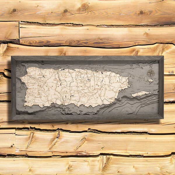 Puerto Rico 3D Nautical Wood Map, 13.5" x 31"