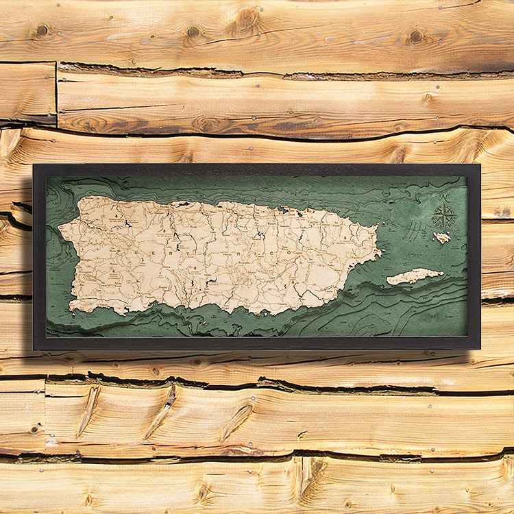 Puerto Rico 3D Nautical Wood Map, 13.5" x 31"